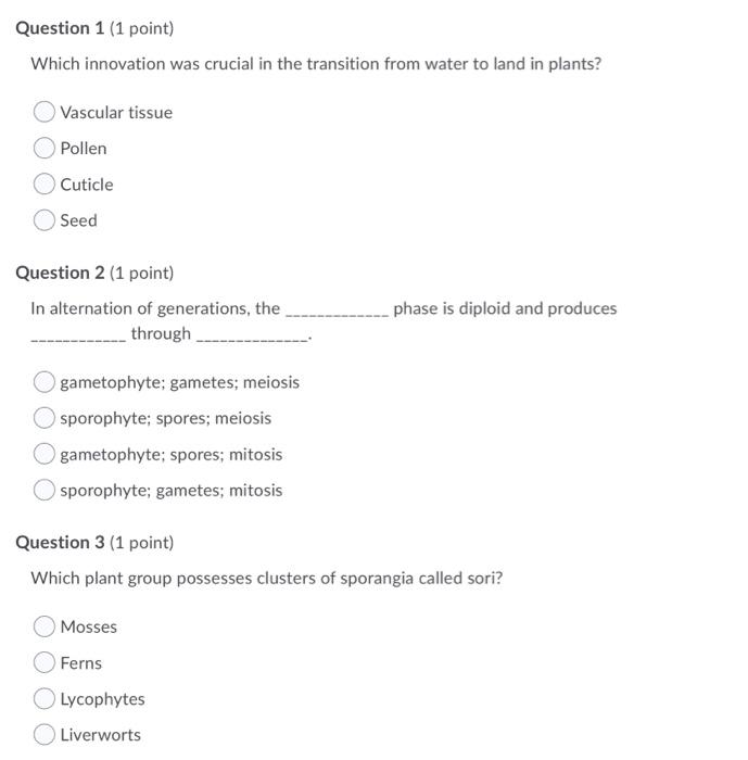 Solved Question 1 (1 point) Which innovation was crucial in | Chegg.com