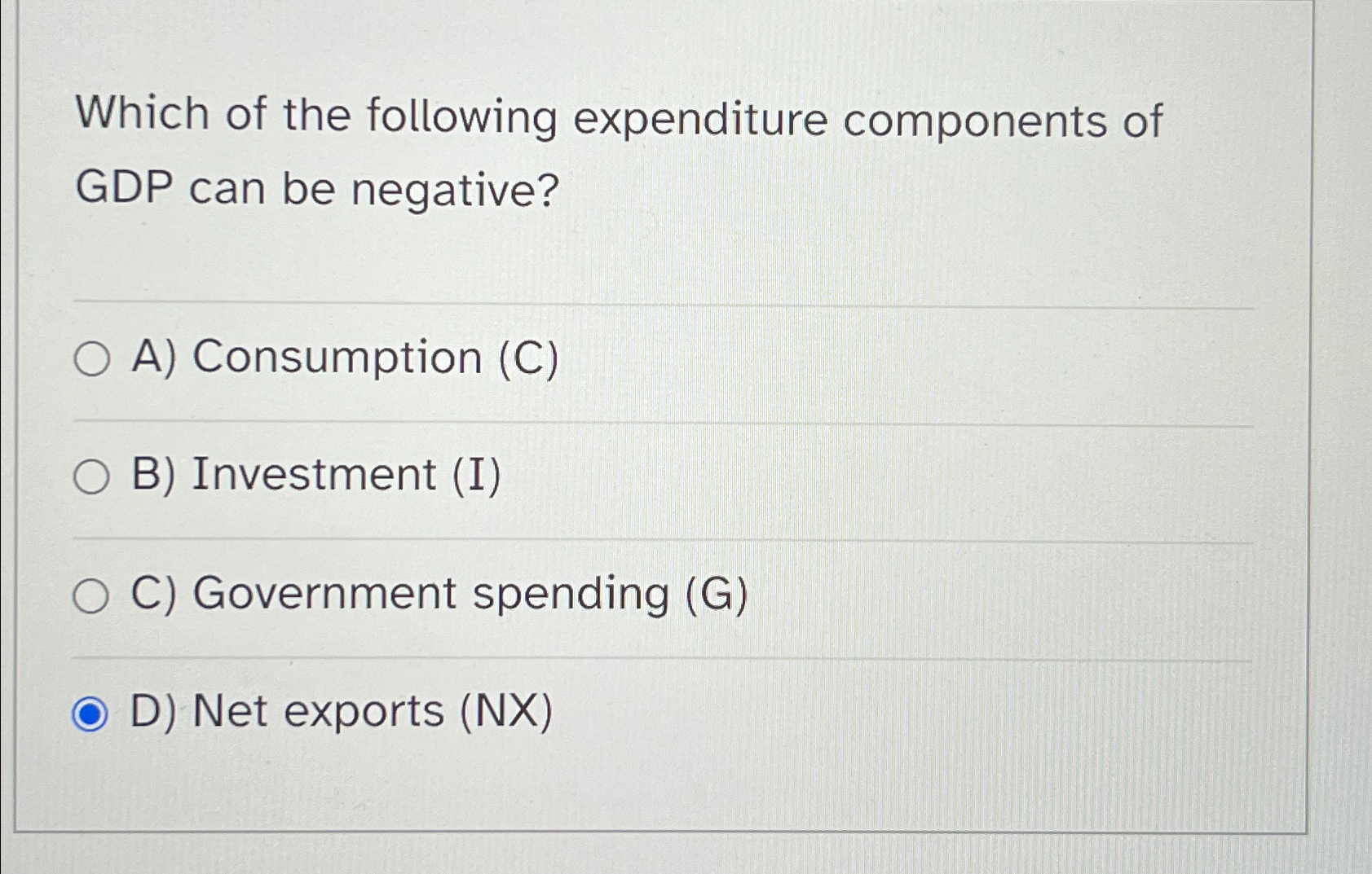 Solved Which of the following expenditure components of GDP | Chegg.com