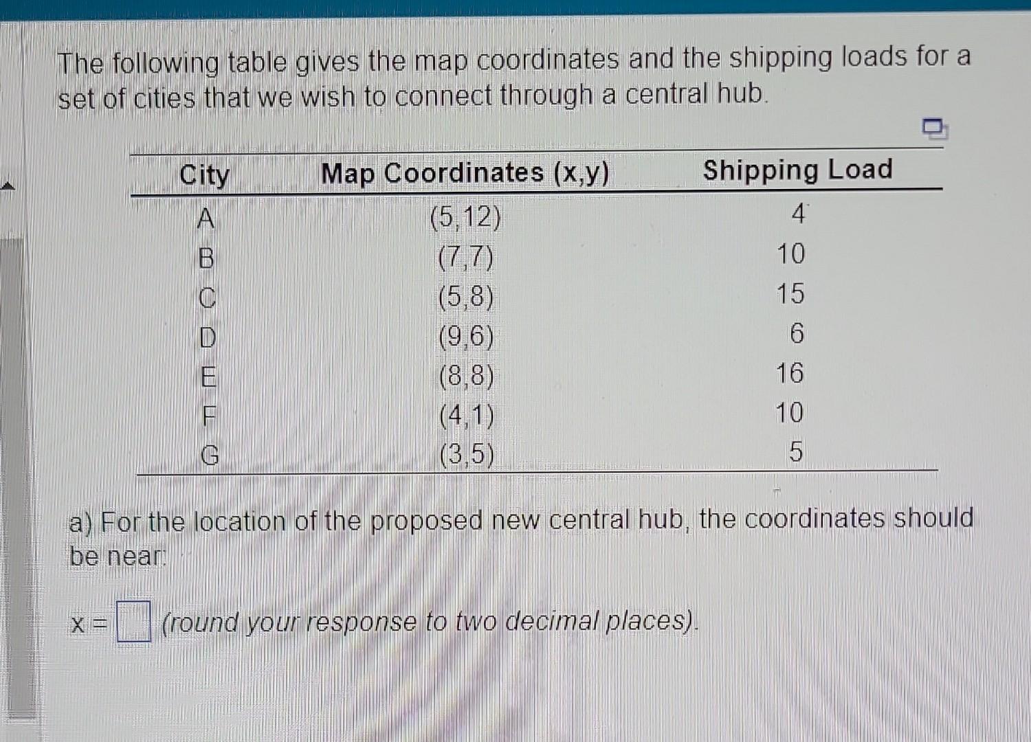 Solved The following table gives the map coordinates and the | Chegg.com