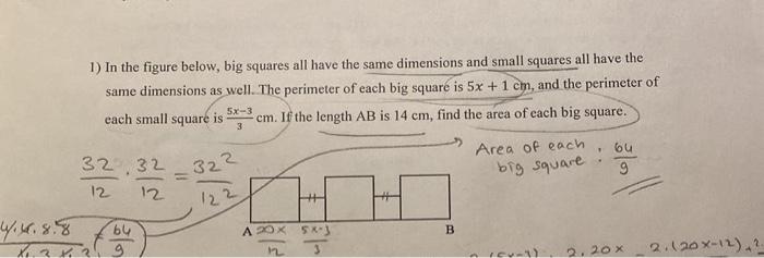 Solved 1) In the figure below, big squares all have the same | Chegg.com
