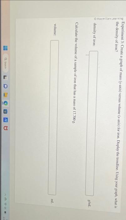 Experiment 3: Create a graph of mass ( y-axis) versus | Chegg.com