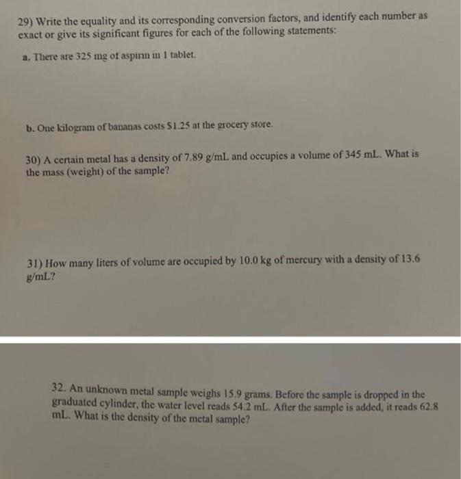 Solved 29) Write the equality and its corresponding | Chegg.com