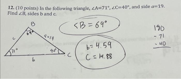 Solved 12. ( 10 points) In the following triangle, | Chegg.com