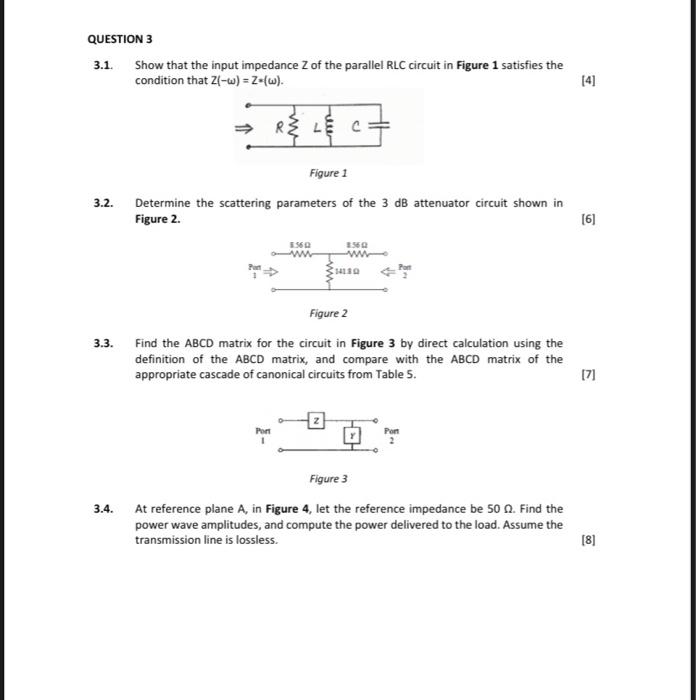 Solved 3.1. Show that the input impedance Z of the parallel | Chegg.com