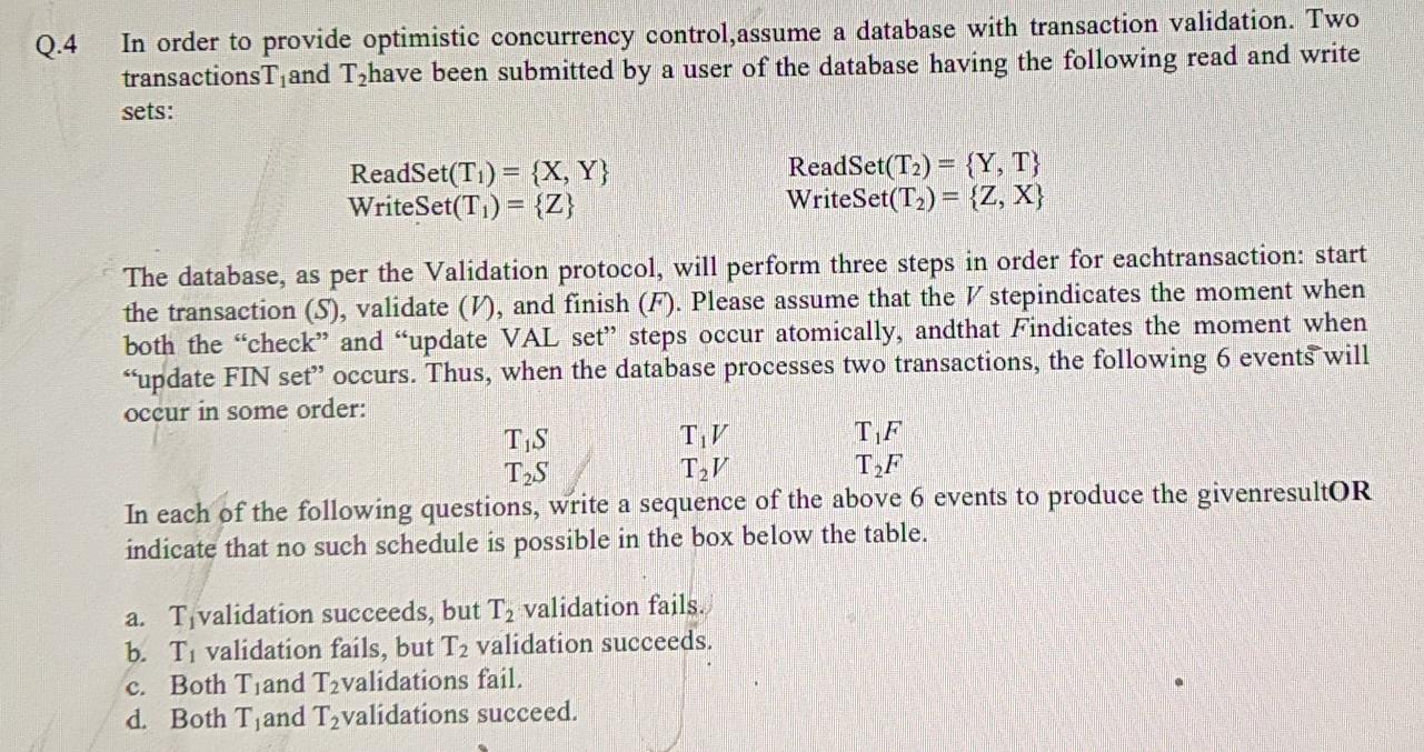 Q.4 In order to provide optimistic concurrency | Chegg.com