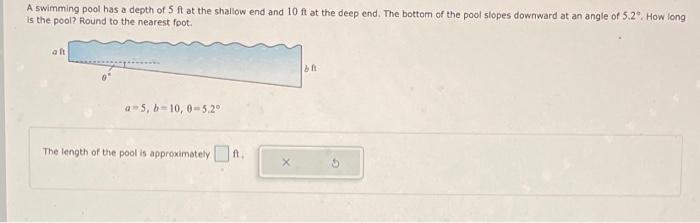 Solved A swimming pool has a depth of 5ft at the shallow end | Chegg.com