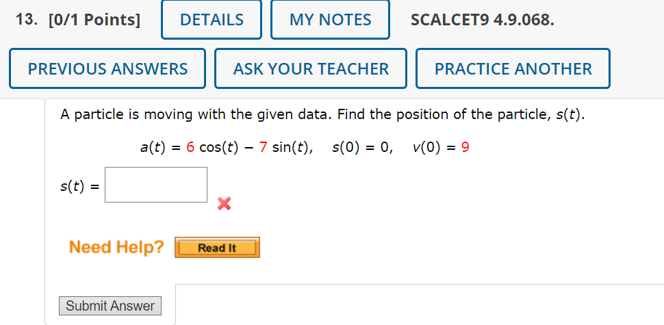Solved A particle is moving with the given data. Find the | Chegg.com