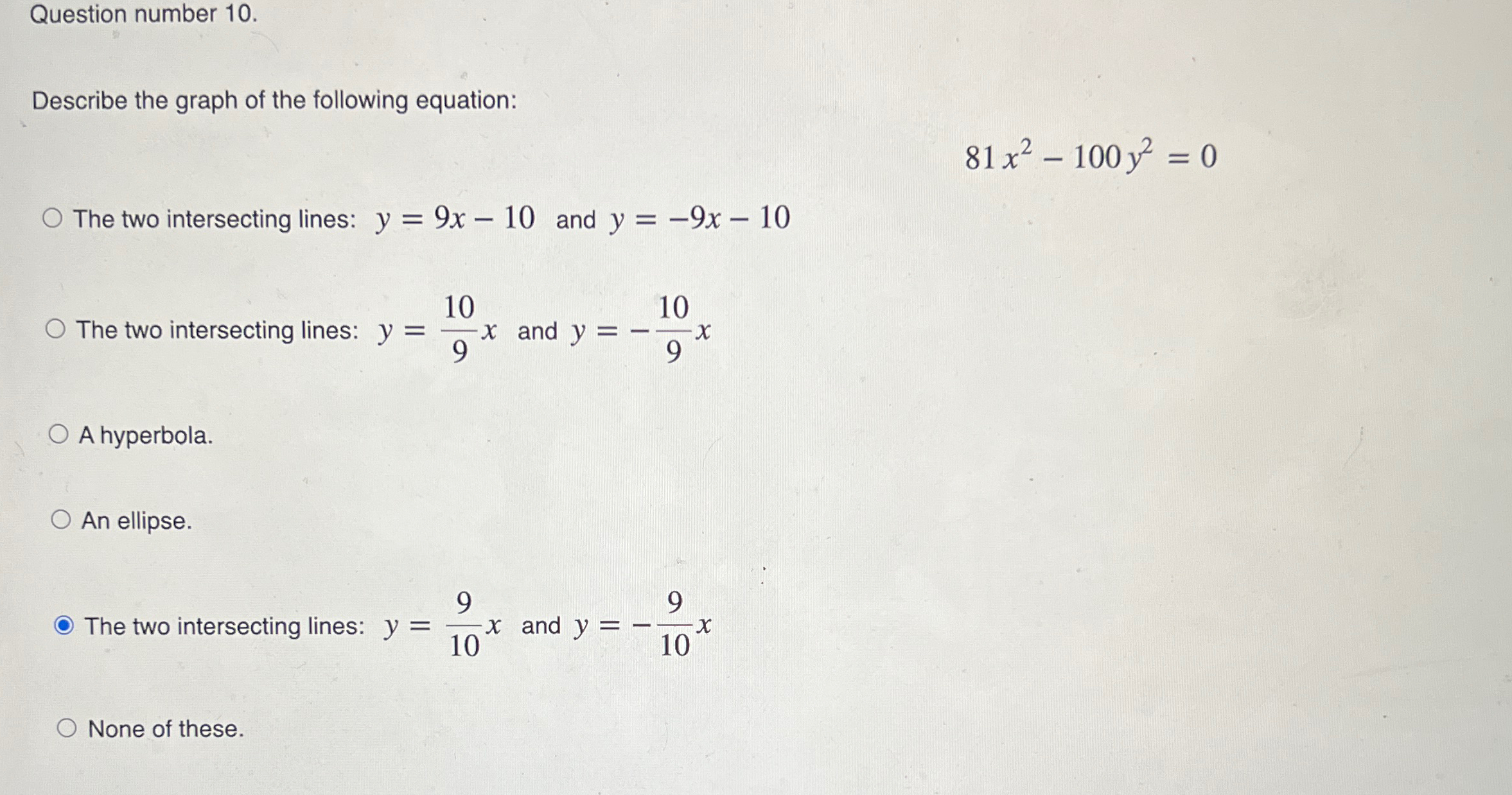 Solved Question number 10.Describe the graph of the | Chegg.com