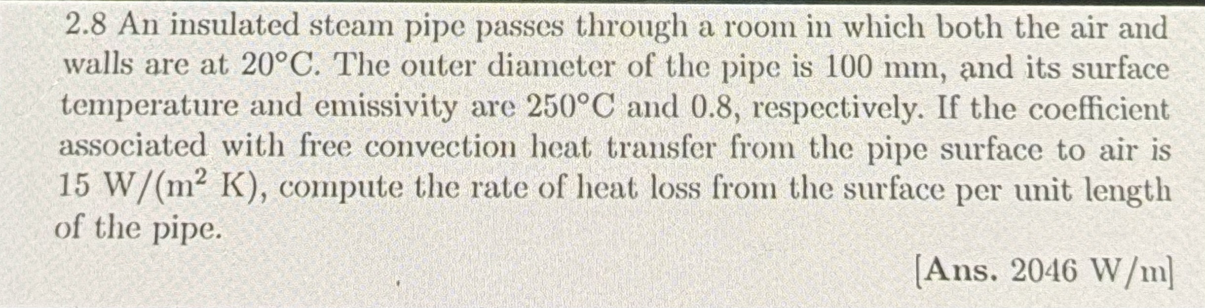 Solved 2.8 ﻿An insulated steam pipe passes through a room in | Chegg.com