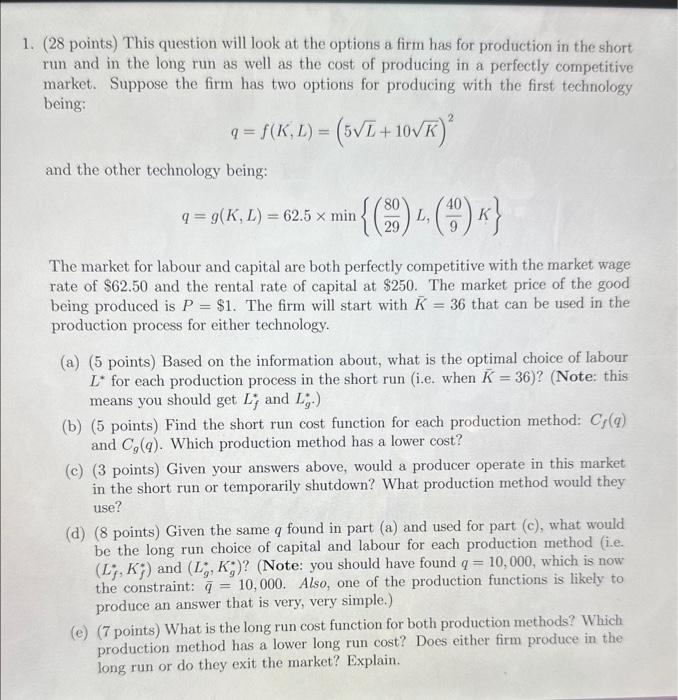 Solved 1. (28 points) This question will look at the options | Chegg.com