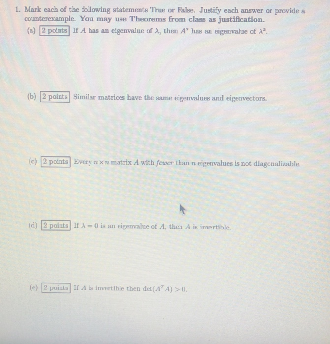 Solved 1. Mark each of the following statements True or | Chegg.com