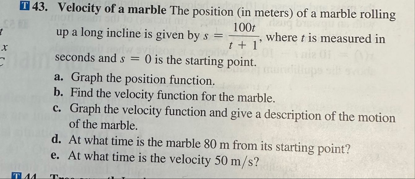 T 43. ﻿Velocity of a marble The position (in meters) | Chegg.com
