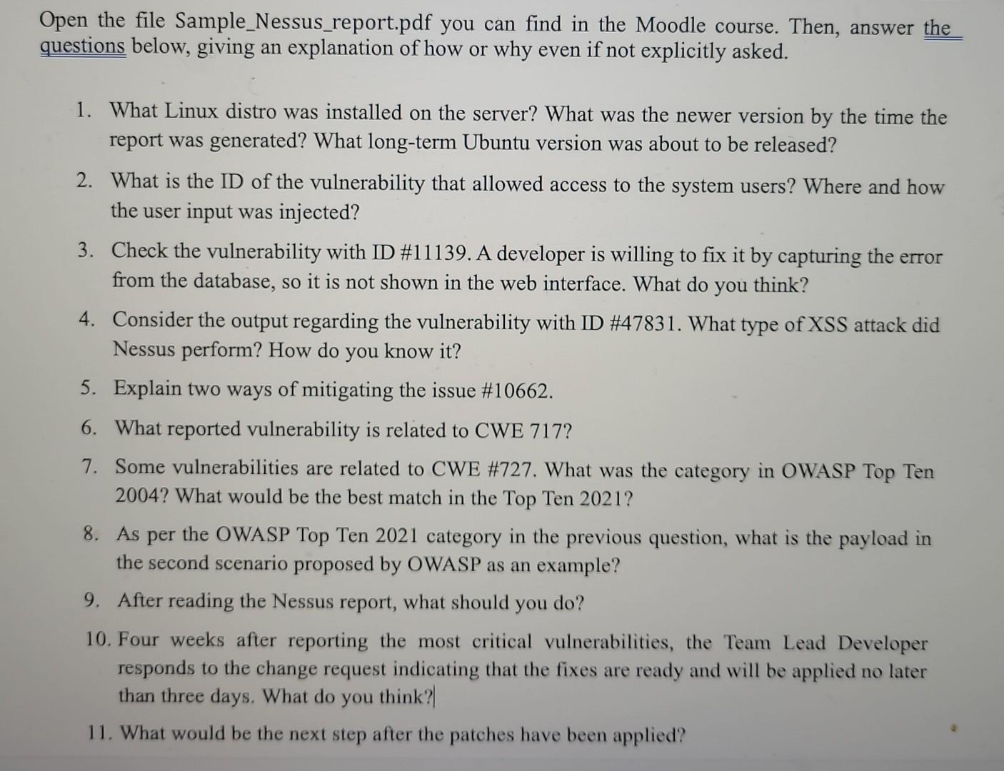 Solved Open the file Sample_Nessus_report.pdf you can find | Chegg.com