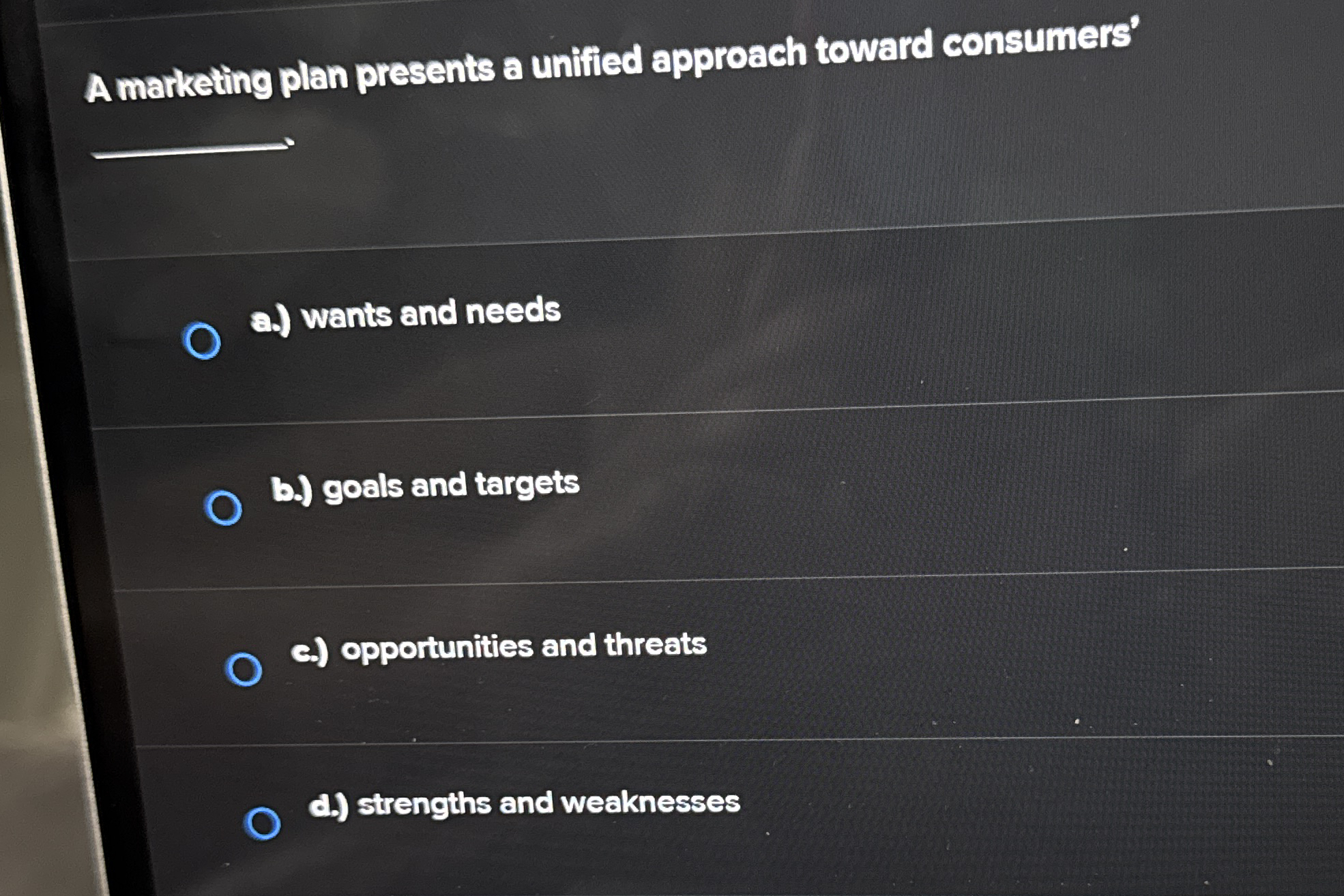 Solved A marketing plan presents a unified approach toward | Chegg.com