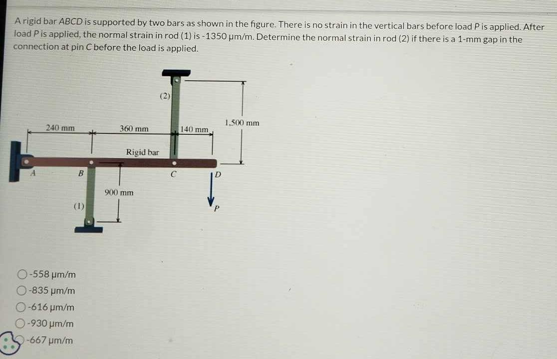 Solved A rigid bar ABCD is supported by two bars as shown in | Chegg.com