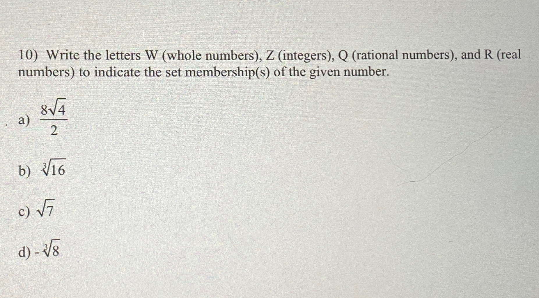 Solved Write the letters W (whole | Chegg.com