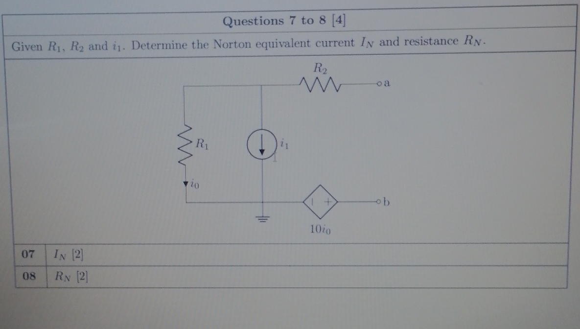 Solved Questions 7 ﻿to 8 [4]Given R1,R2 ﻿and i1. ﻿Determine | Chegg.com