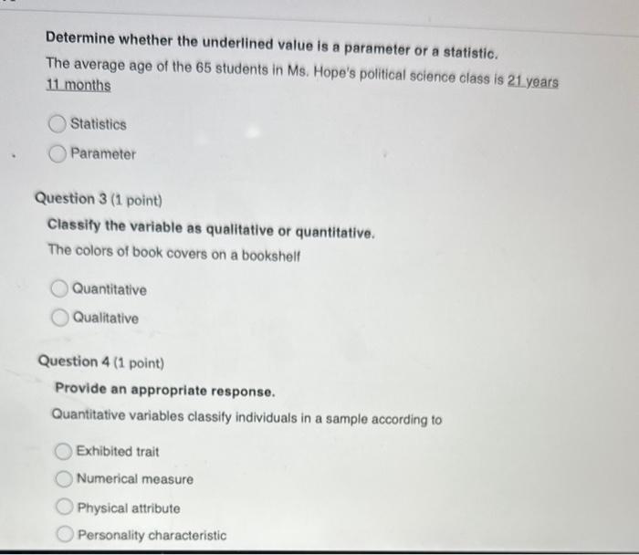 Solved Determine whether the underlined value is a parameter | Chegg.com