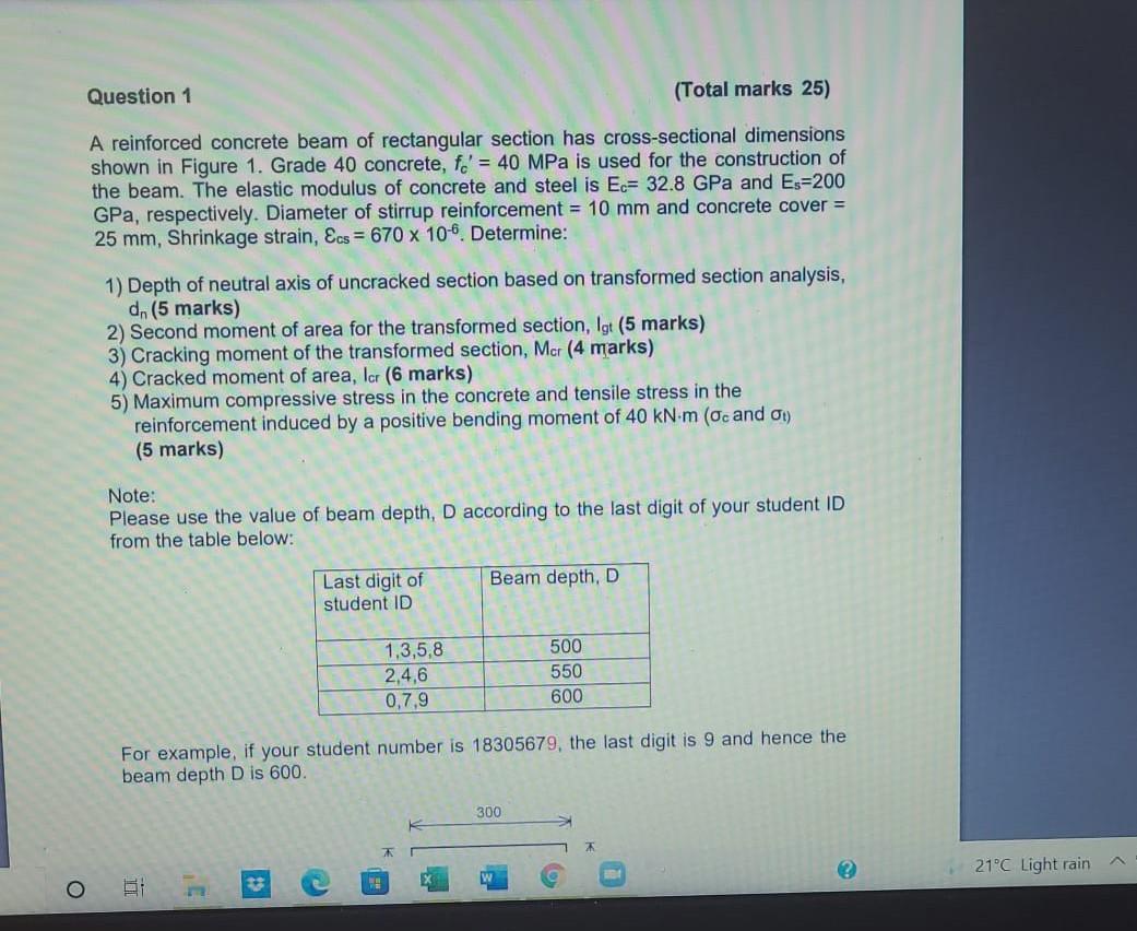 Solved Question 1 (Total marks 25) A reinforced concrete | Chegg.com
