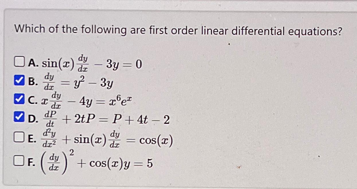 Solved Which of the following are first order linear | Chegg.com
