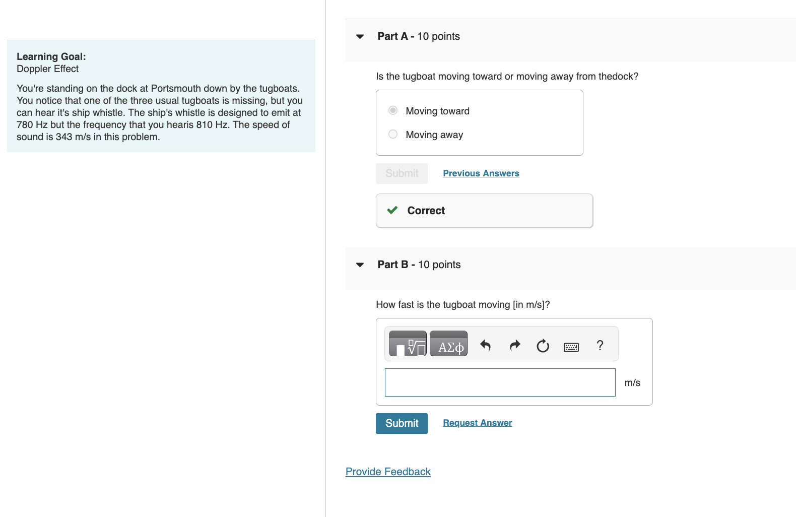 Solved Part A - 10 ﻿pointsLearning Goal:Doppler EffectYou're | Chegg.com
