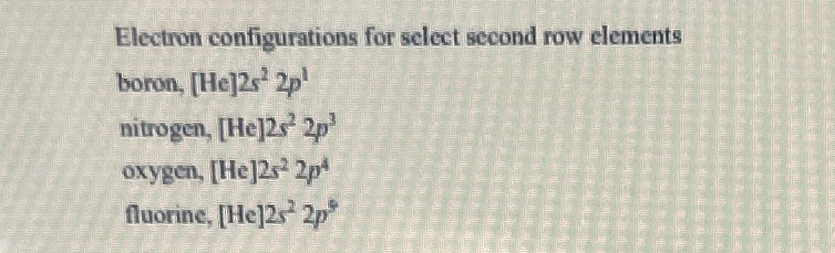 Solved Electron configurations for select second row | Chegg.com