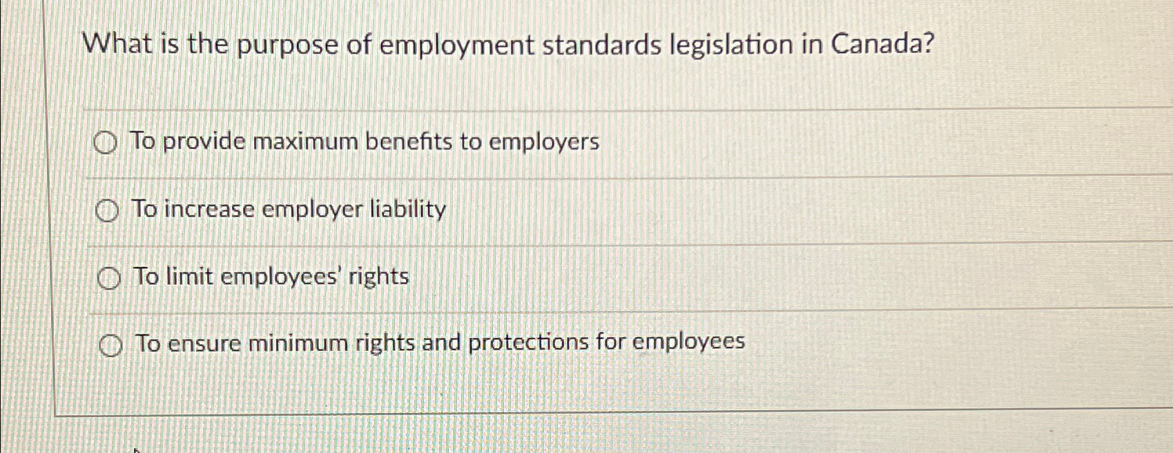 Solved What is the purpose of employment standards | Chegg.com