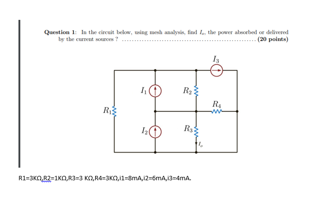 Question 1: In the circuit below, using mesh | Chegg.com