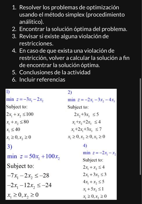Solved 1. Resolver los problemas de optimización usando el | Chegg.com