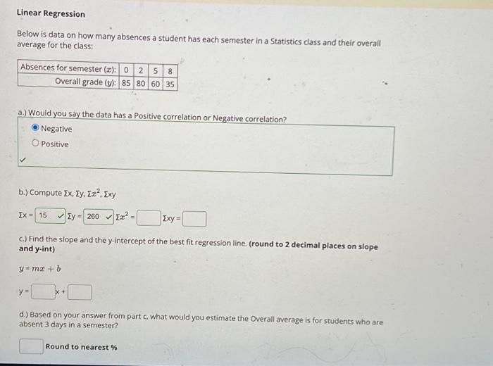 Below is data on how many absences a student has each | Chegg.com