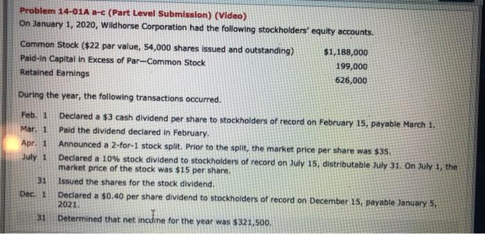 Solved Problem 14-01A a-c (Part Level Submission) (Video) On | Chegg.com