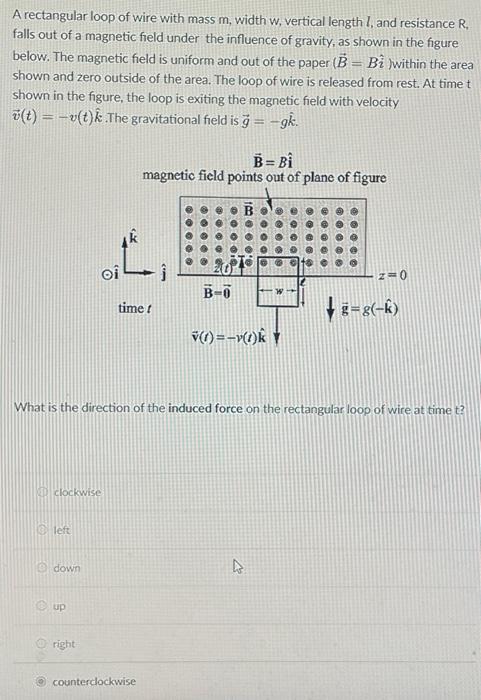 Solved A rectangular loop of wire with mass m, width w, | Chegg.com