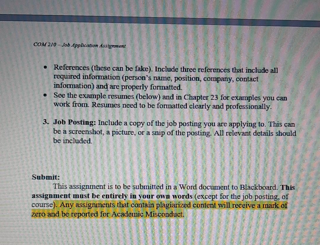 Solved COM 210- Job Application Assignment Job Application | Chegg.com