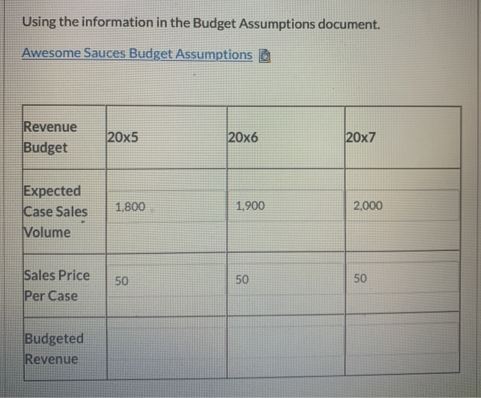 Solved Using the information in the Budget Assumptions | Chegg.com