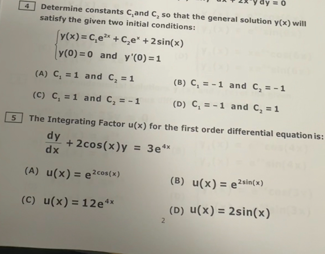 Solved 4 ﻿Determine constants C1 ﻿and C2 ﻿so that the | Chegg.com