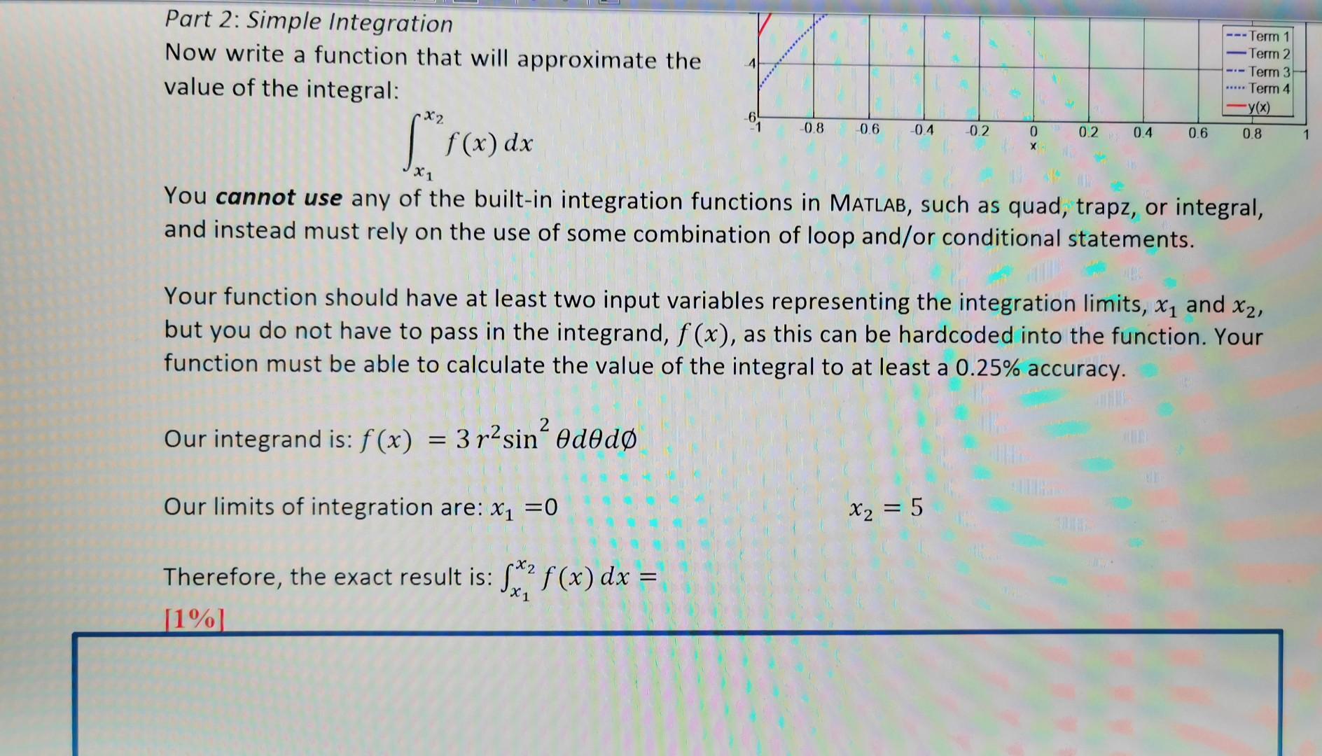 Solved Part 2: Simple Integration Now write a function that | Chegg.com