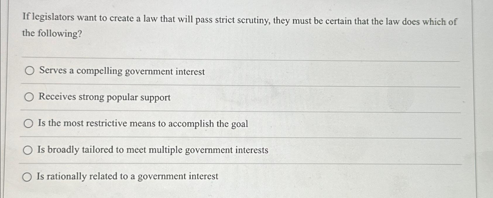 Solved If legislators want to create a law that will pass | Chegg.com