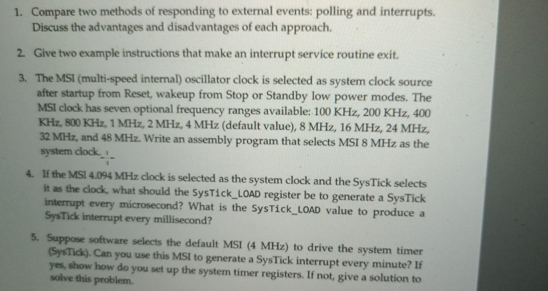 Solved 1. Compare two methods of responding to external | Chegg.com