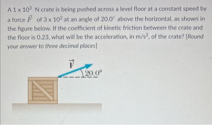Solved A 1×103 N crate is being pushed across a level floor | Chegg.com