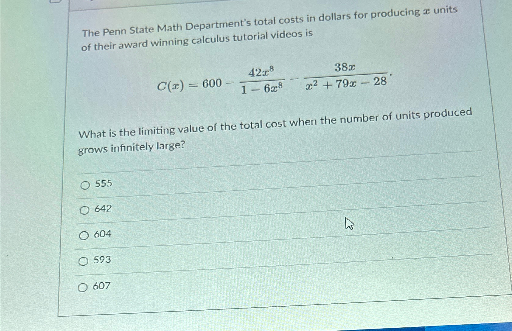 Solved The Penn State Math Department's total costs in | Chegg.com