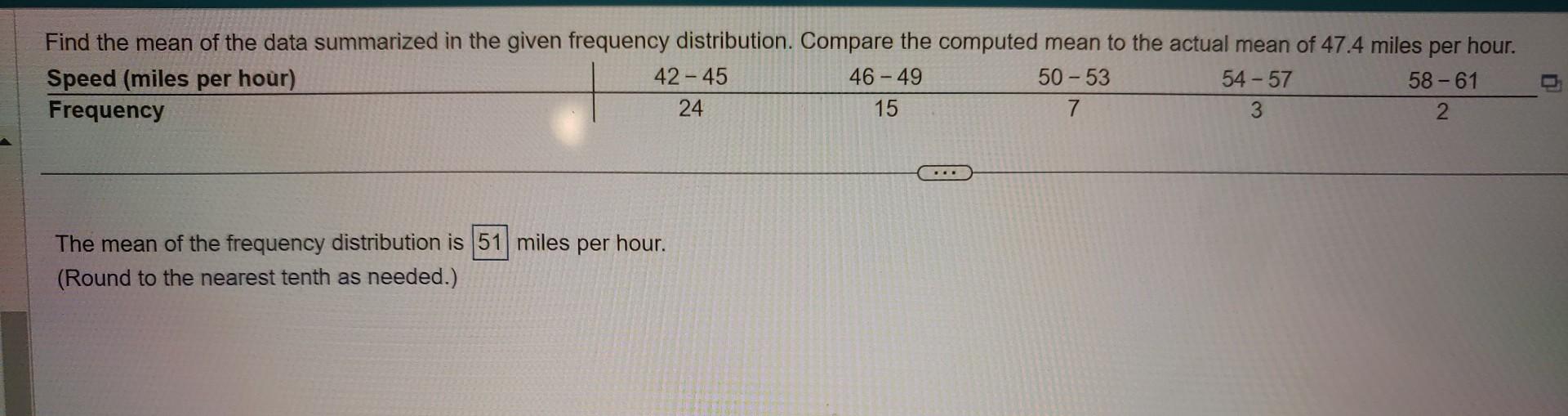 Solved The mean of the frequency distribution is miles per | Chegg.com