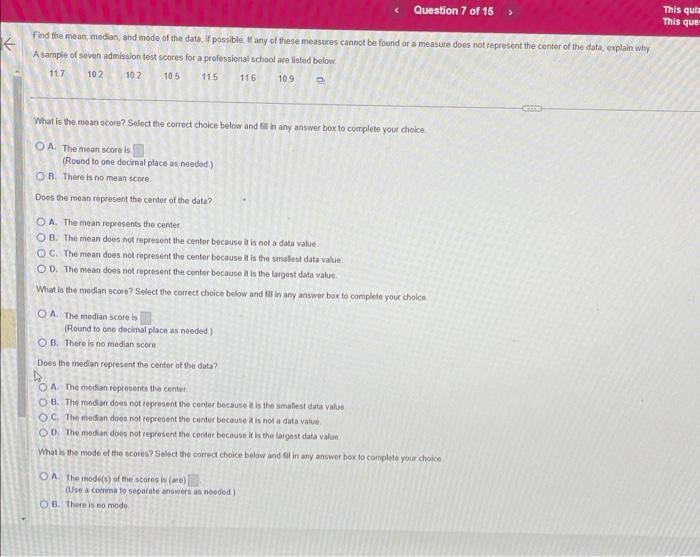 Solved Find the nean, modian, and mode of the data, if | Chegg.com