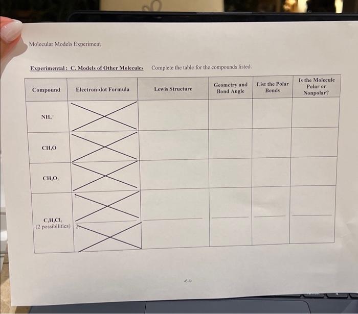 Molecular Models Experiment Experimental: C. Models | Chegg.com