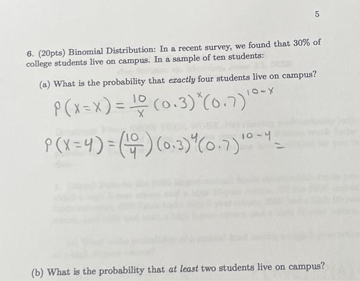 6. (20pts) Binomial Distribution: In a recent survey, | Chegg.com