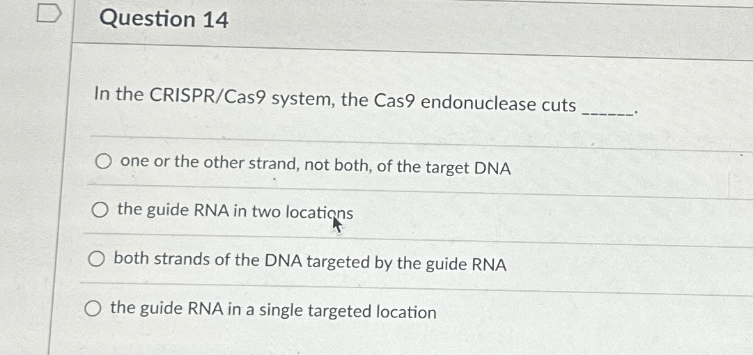 Solved Question 14In the CRISPR/Cas9 ﻿system, the Cas9 | Chegg.com