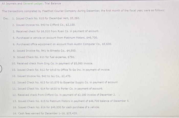 Solved The transactions completed by Fleetfoot Courier | Chegg.com