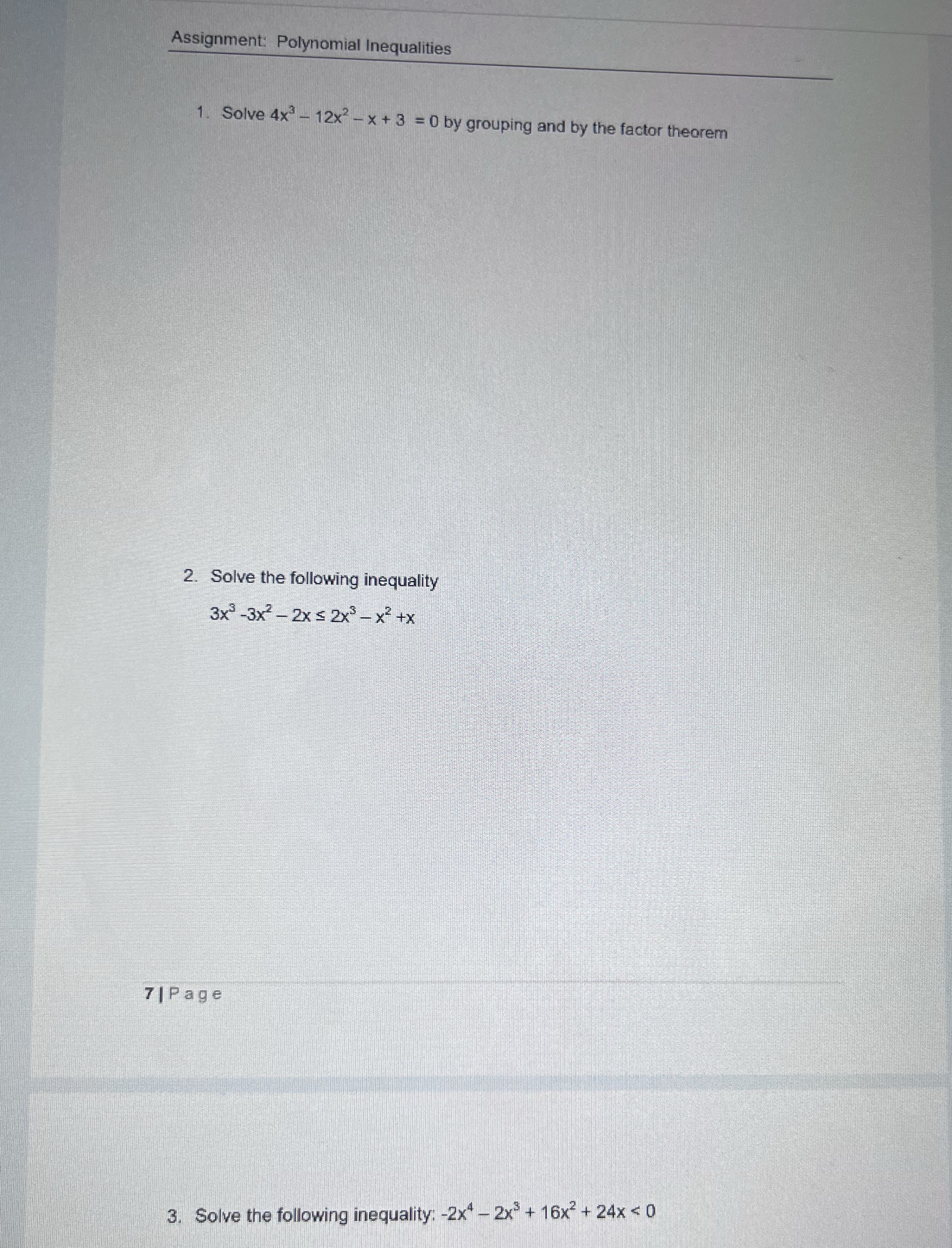 Assignment: Polynomial InequalitiesSolve | Chegg.com
