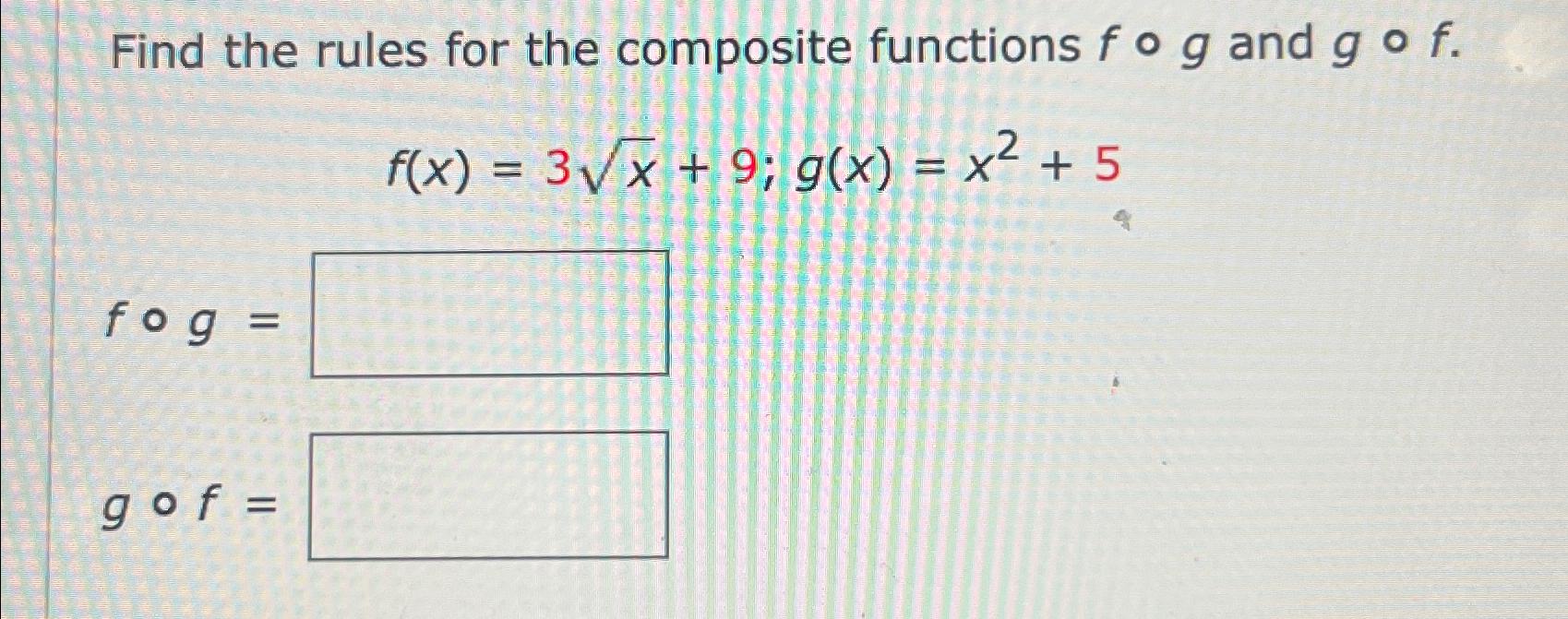 Solved Find the rules for the composite functions f°g ﻿and | Chegg.com