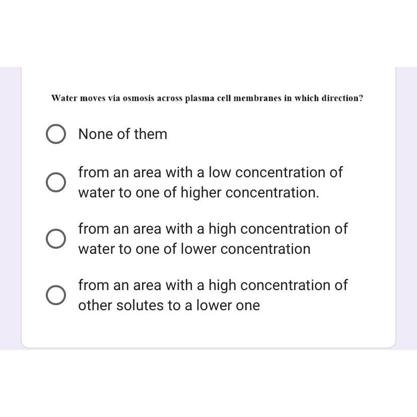 Solved Water moves via osmosis across plasma cell membranes | Chegg.com