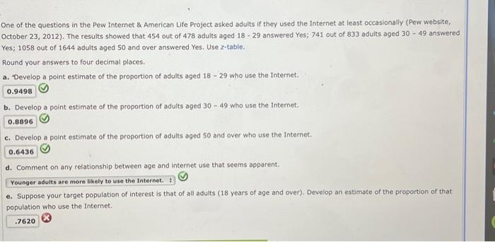 Solved One of the questions in the Pew Internet \& American | Chegg.com